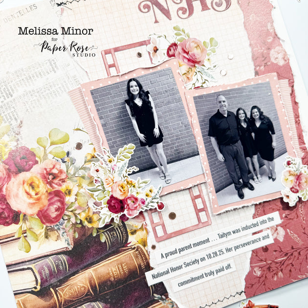 Vintage Rose Scrapbook Layout - Melissa Minor – Paper Rose Studio