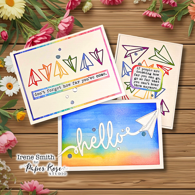 Rainbow Garden Paper Plane Cards - Irene Smith – Paper Rose Studio